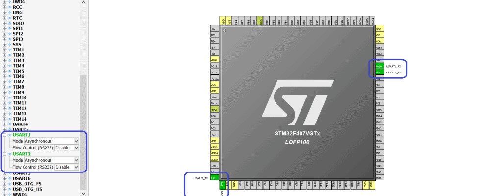 STM32CubeMx. Configuration and usage of STM32 USART interface.